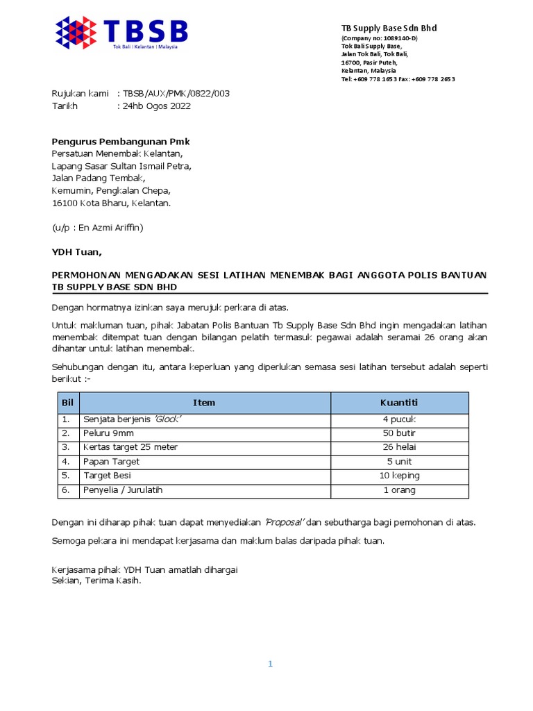 2022 Surat Permohonan Latihan Menembak | PDF
