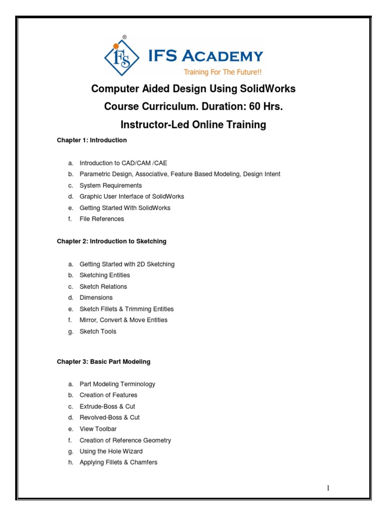 Computer Aided Design Using SolidWorks Course Curriculum | PDF ...
