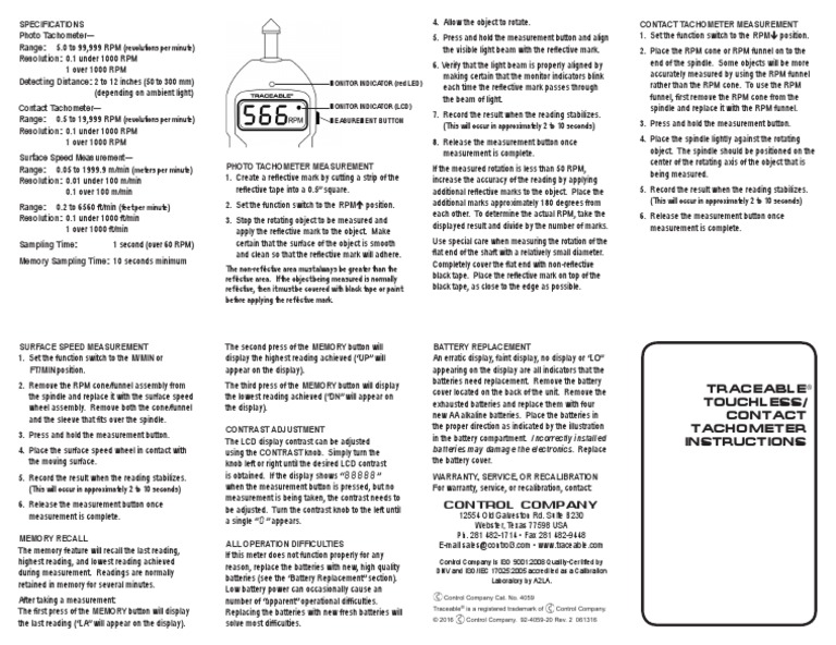Control Company 4059 Instruction Manual | PDF | Light | Computer Monitor