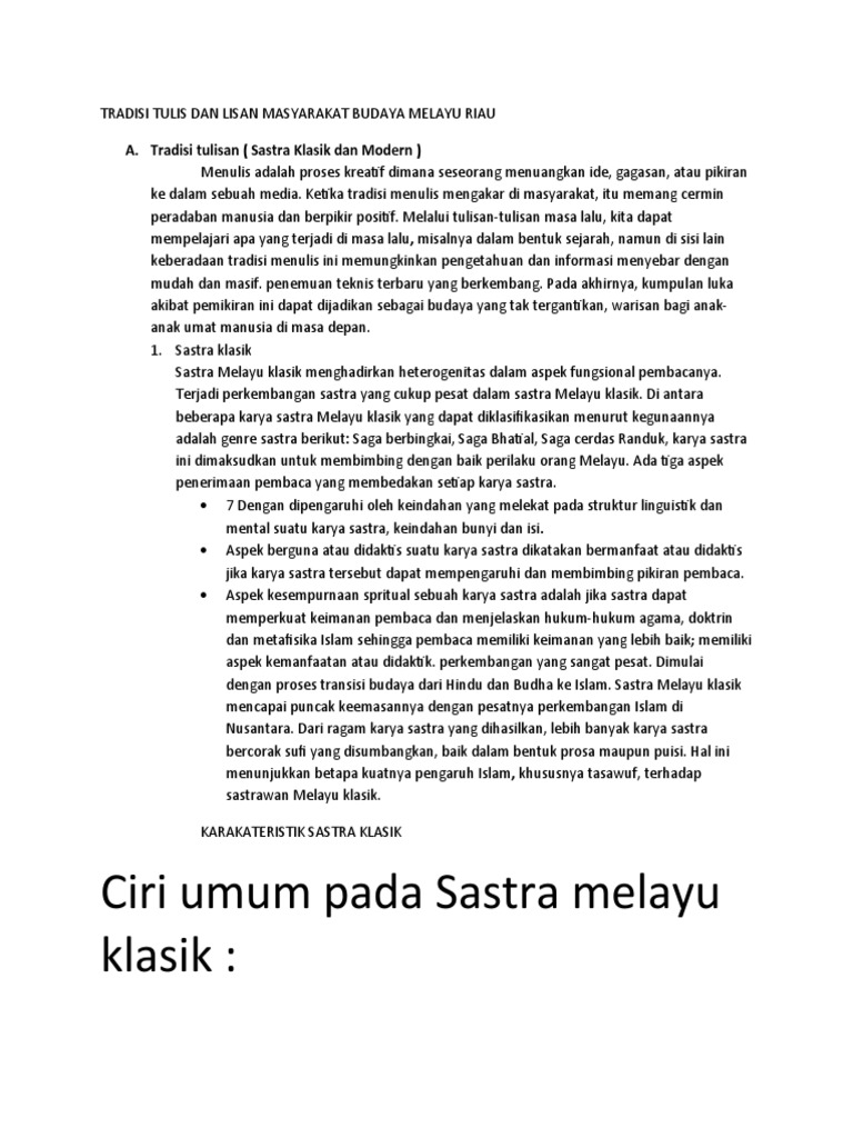 Tradisi Tulis Dan Lisan Masyarakat Budaya Melayu Riau | PDF