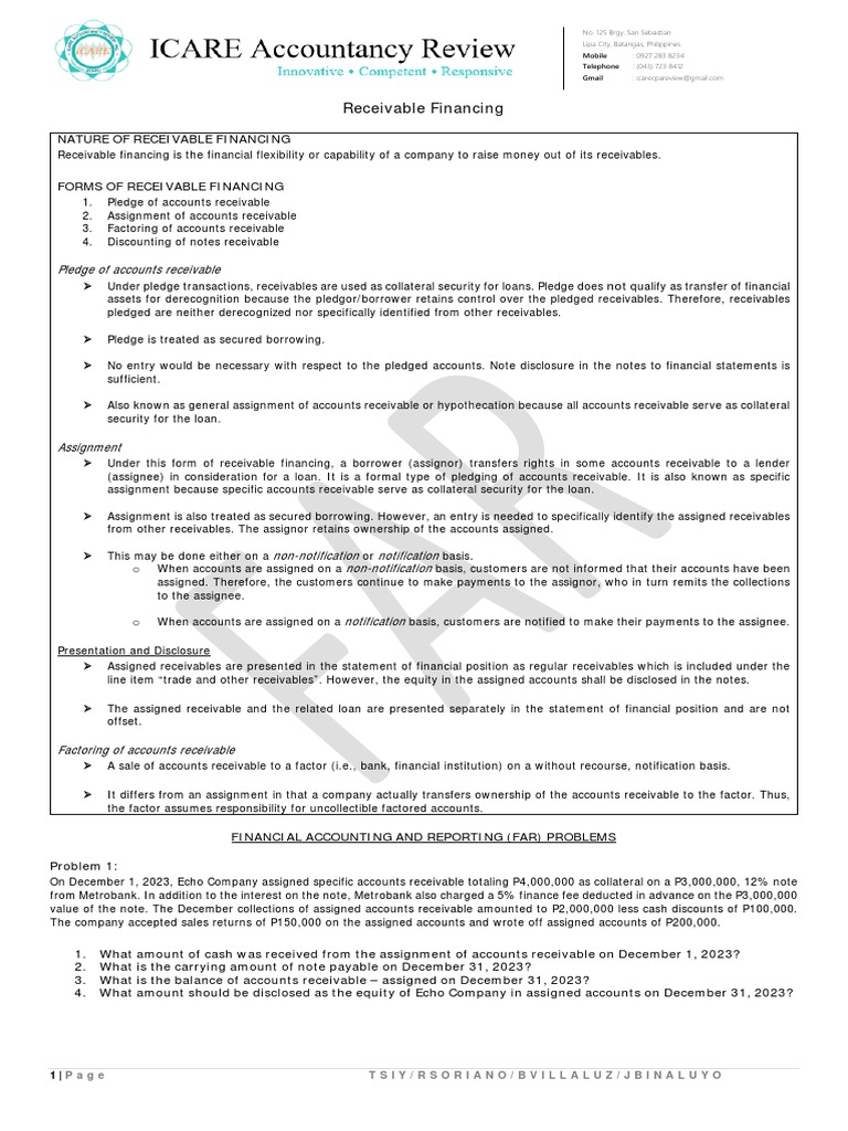 Understanding Receivable Financing Methods | PDF | Factoring (Finance ...