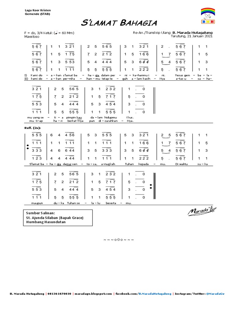 Lagu Koor S'lamat Bahagia (SATB) | PDF