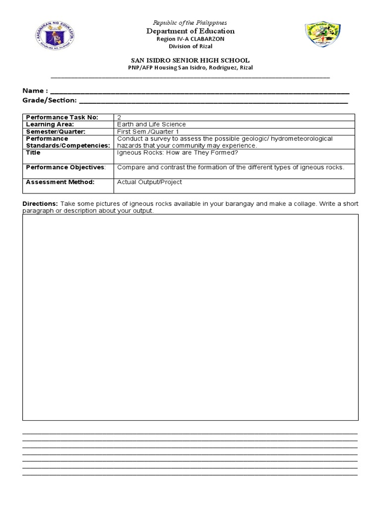 Performance Task 2 - Earth and Life Science | PDF