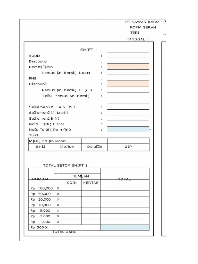 Form Serah Terima Kasir | PDF