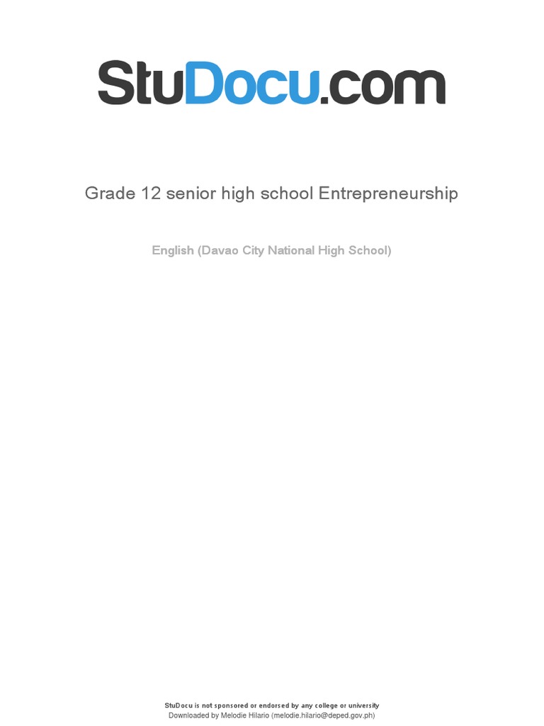 Grade 12 Senior High School Entrepreneurship | PDF | Entrepreneurship