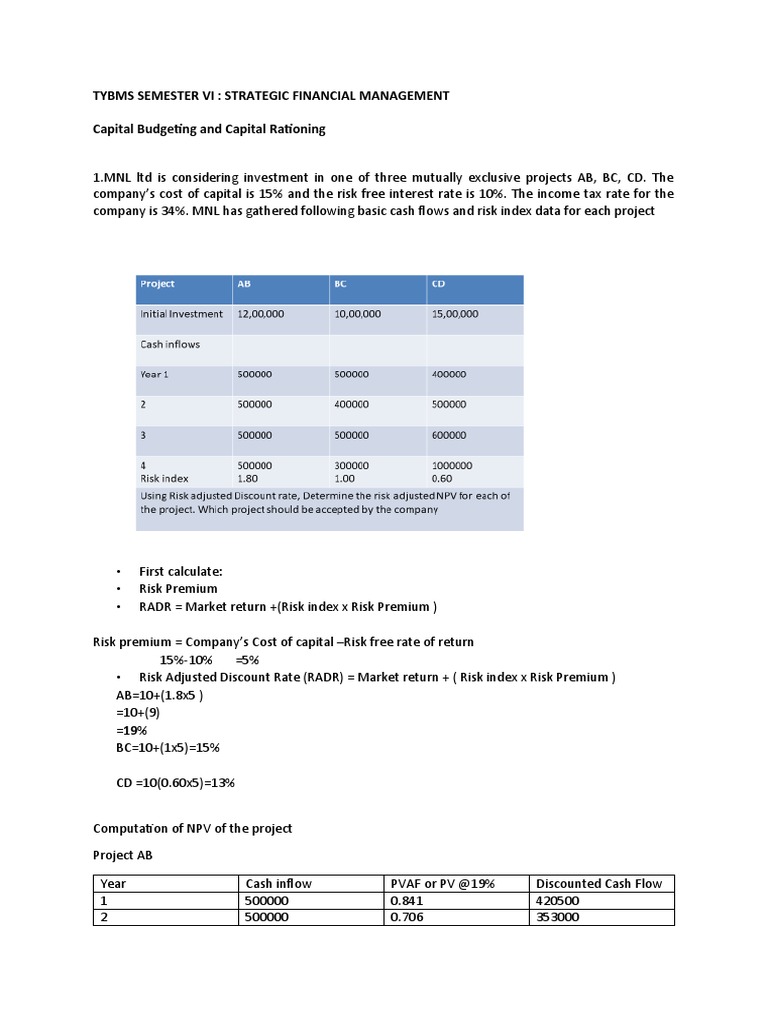 Capital Budgeting Sums Pdf Net Present Value Capital Budgeting