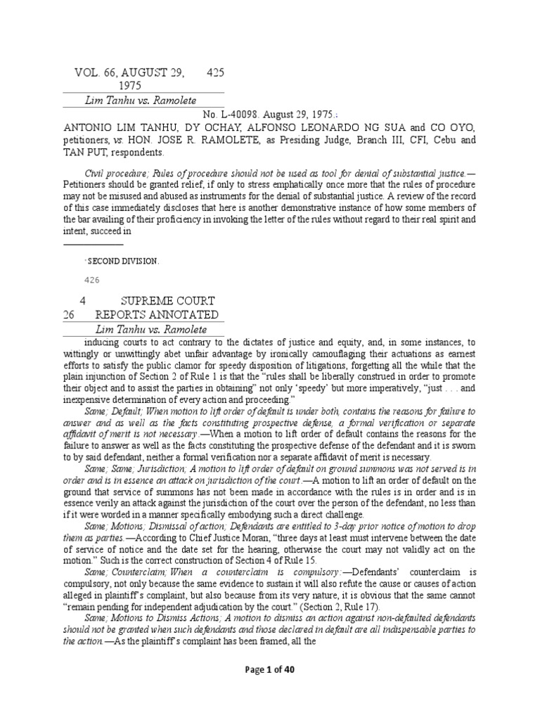 Lim Tanhu vs. Ramolete | PDF | Complaint | Lawsuit