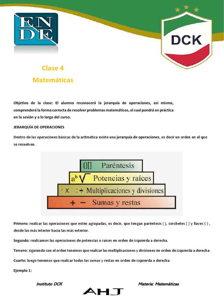 4jerarquia de Operaciones | PDF | Multiplicación | Soporte