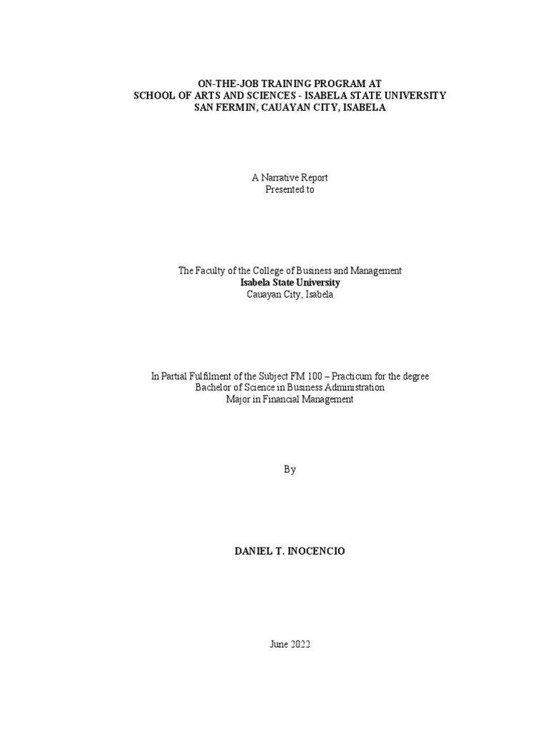 OJT Narrative Report: Business Admin Insights | PDF | Bachelor's Degree ...