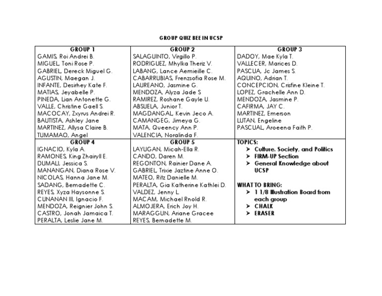 Group Quiz Bee in Ucsp | PDF