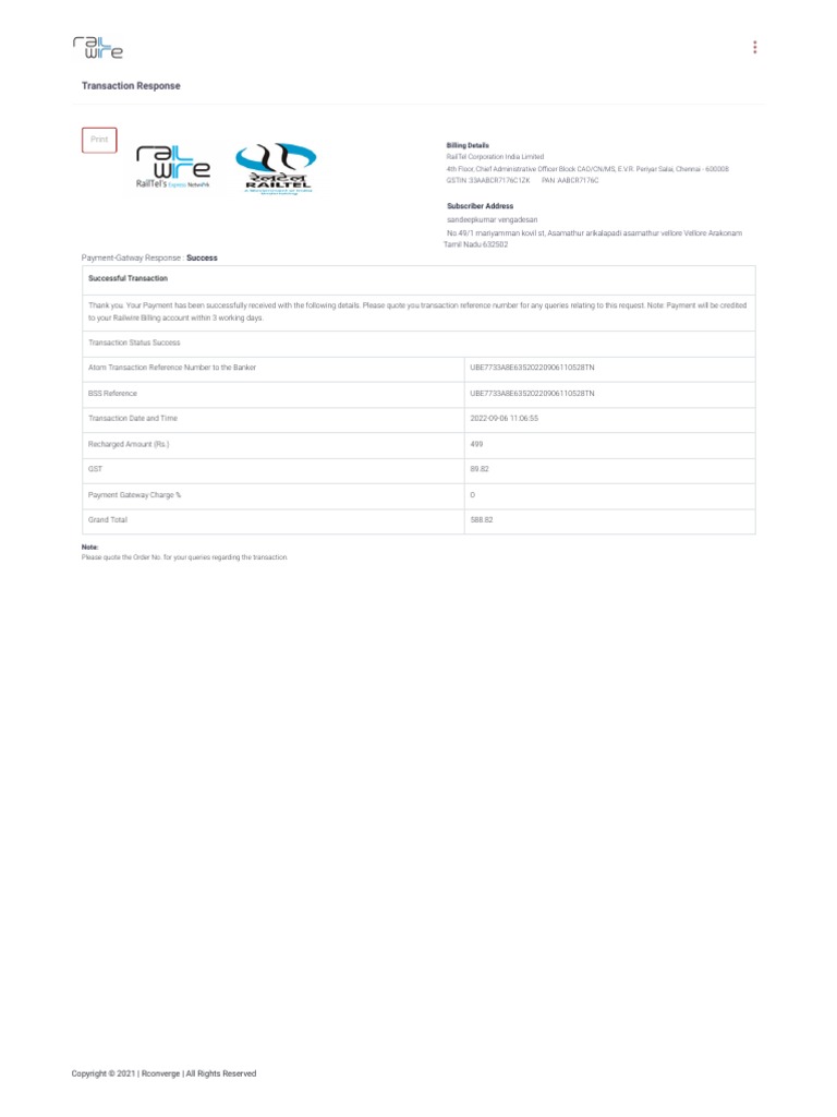 Railwire Billing | Download Free PDF | Payments
