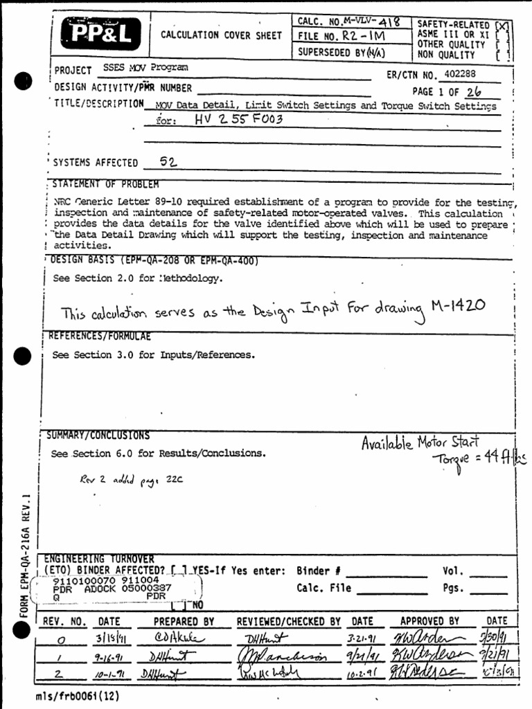 MOV Calc. Samples. | PDF | Electric Motor | Valve