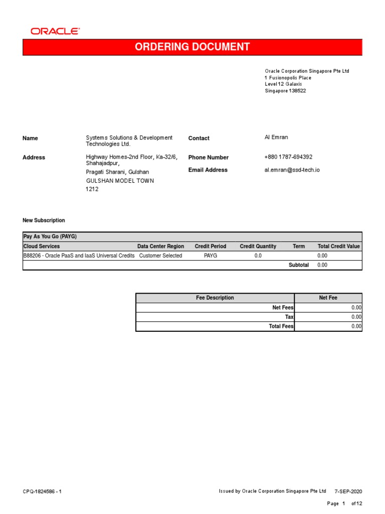 CPQ-1824586 OrderingDocument | PDF | Cloud Computing | Oracle Corporation