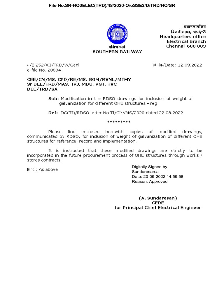 Modifying RDSO Drawings for OHE Structure Galvanization Weights | PDF | Railway Companies ...