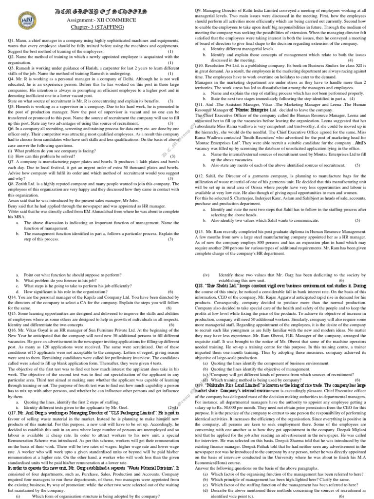 Business Studies Assignments ch6 Staffing | PDF | Recruitment | Employment