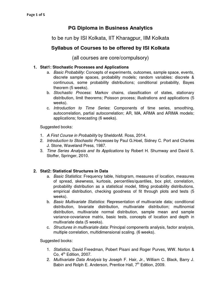 PGDBA Syllabus | PDF | Analytics | Statistics