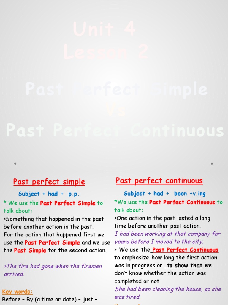 Past Perfect Simple &continuous Books | PDF