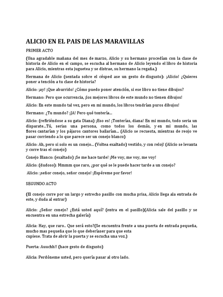 "Alicia en el País de las Maravillas: Actos" | PDF | Las aventuras de ...