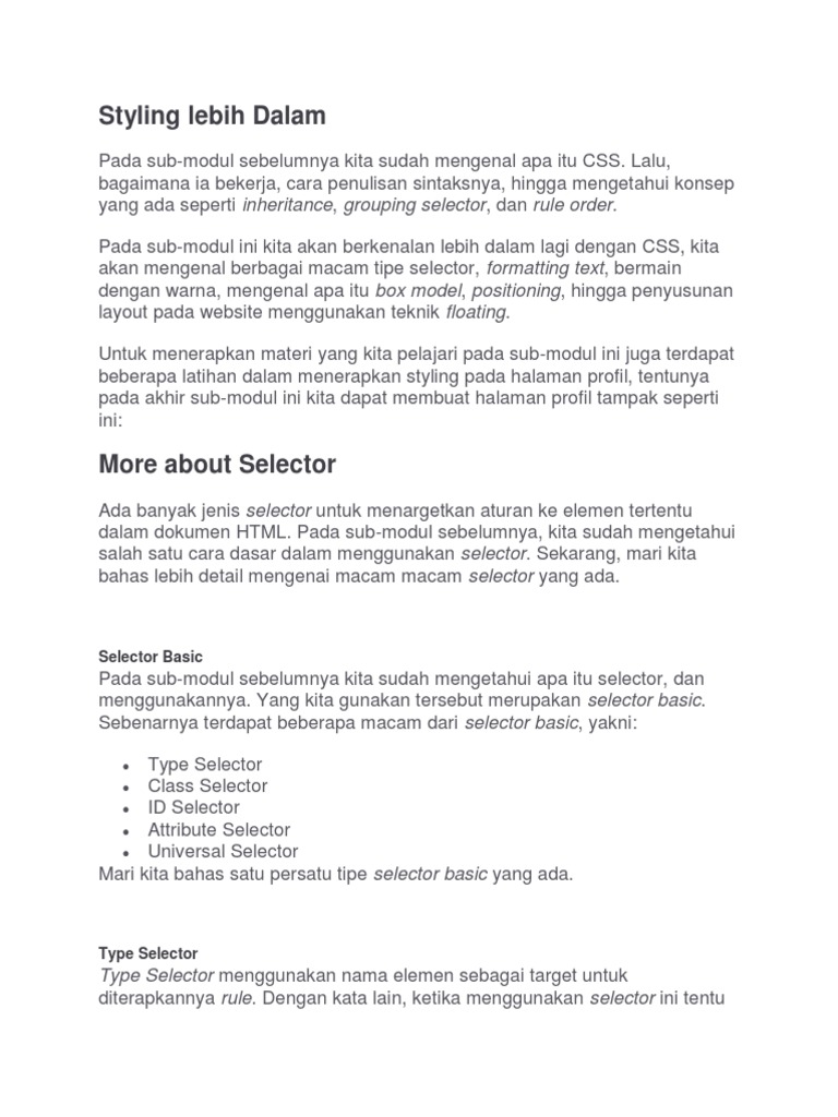 Panduan Lengkap Tipe Selector CSS | PDF | Seni | Komputer