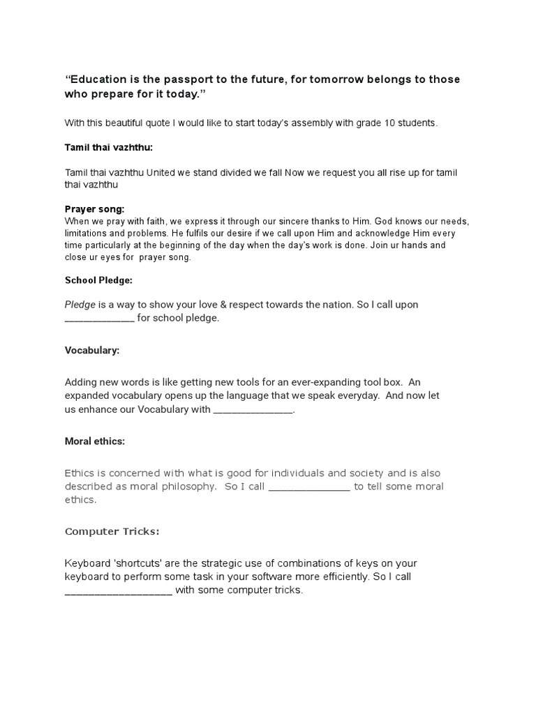 Assembly Script | PDF | Prayer