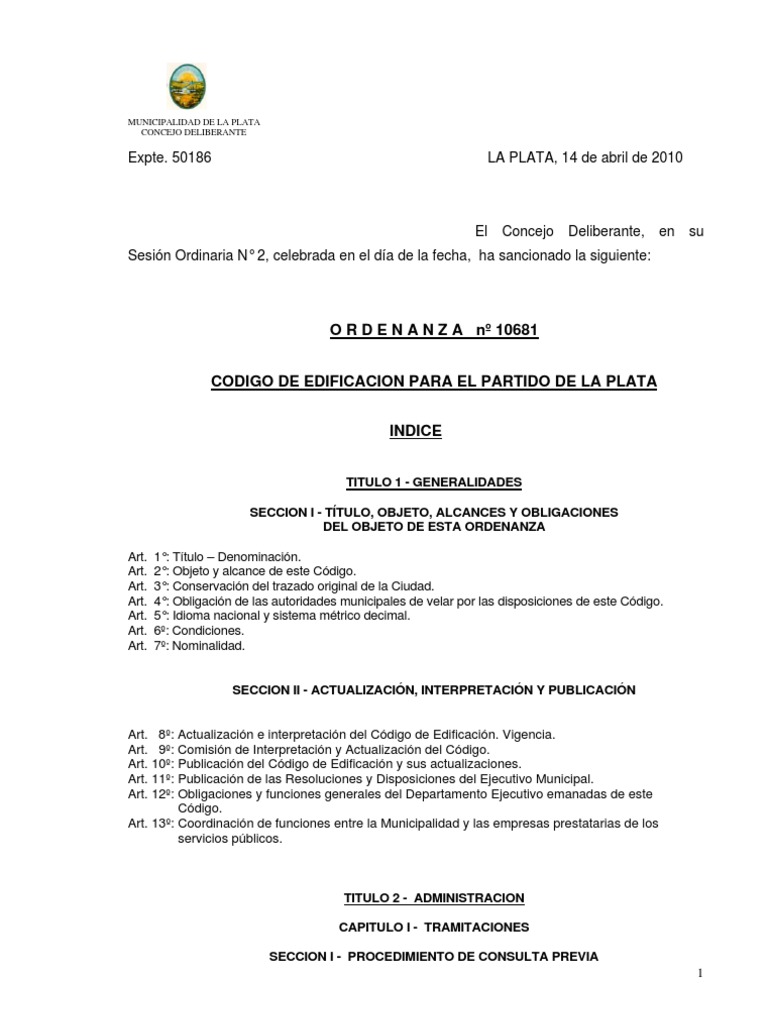 La Plata Ordenanza 10681 Codigo de Edificacion | PDF | Comisión Europea | Arquitecto