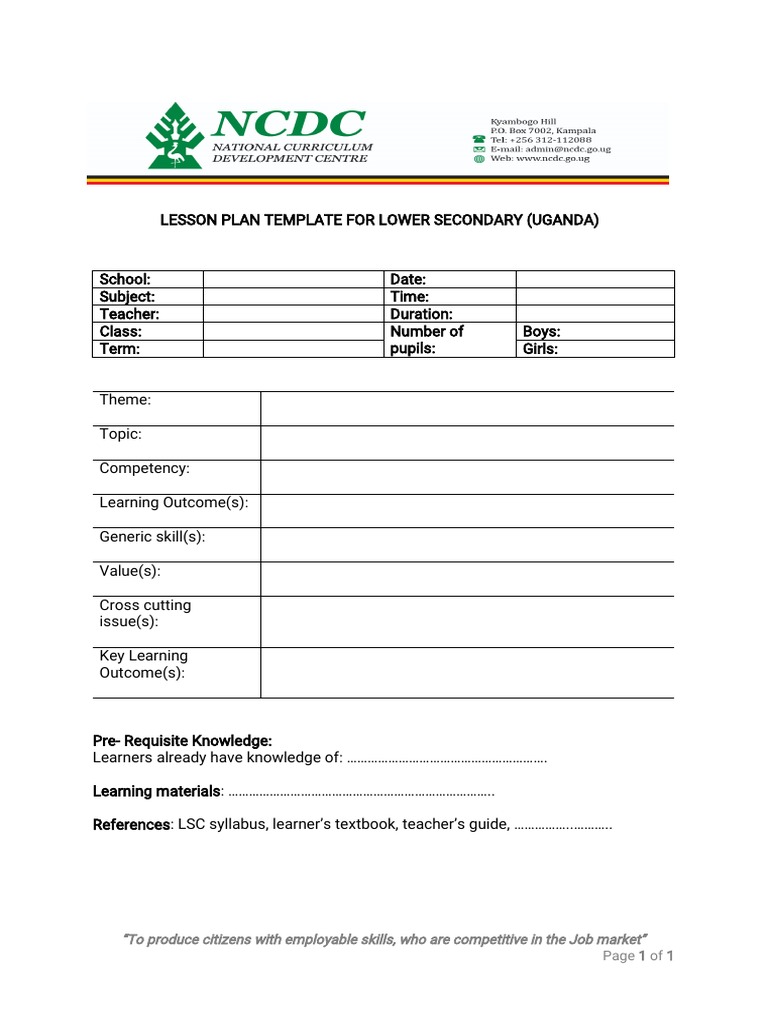 Lesson Plan Template For Lower Secondary | PDF