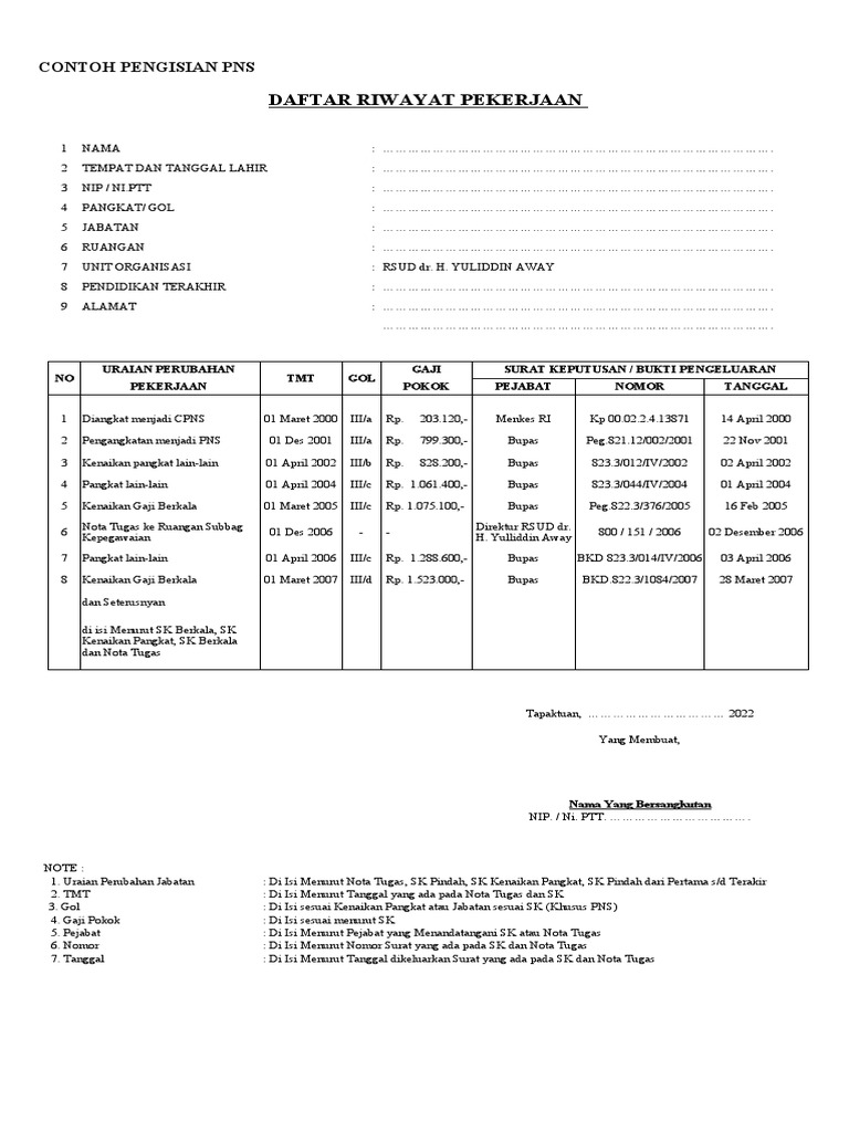 Daftar Riwayat Pekerjaan | PDF