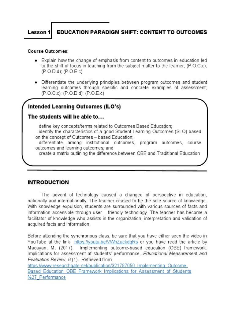 Lesson 1 Educational Paradigm Shift | PDF | Educational Assessment | Teachers