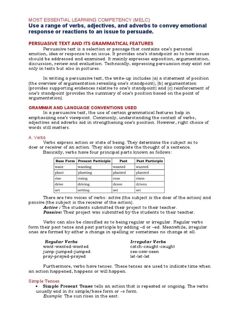 Lesson 5 English g8 | PDF | Grammatical Tense | Verb