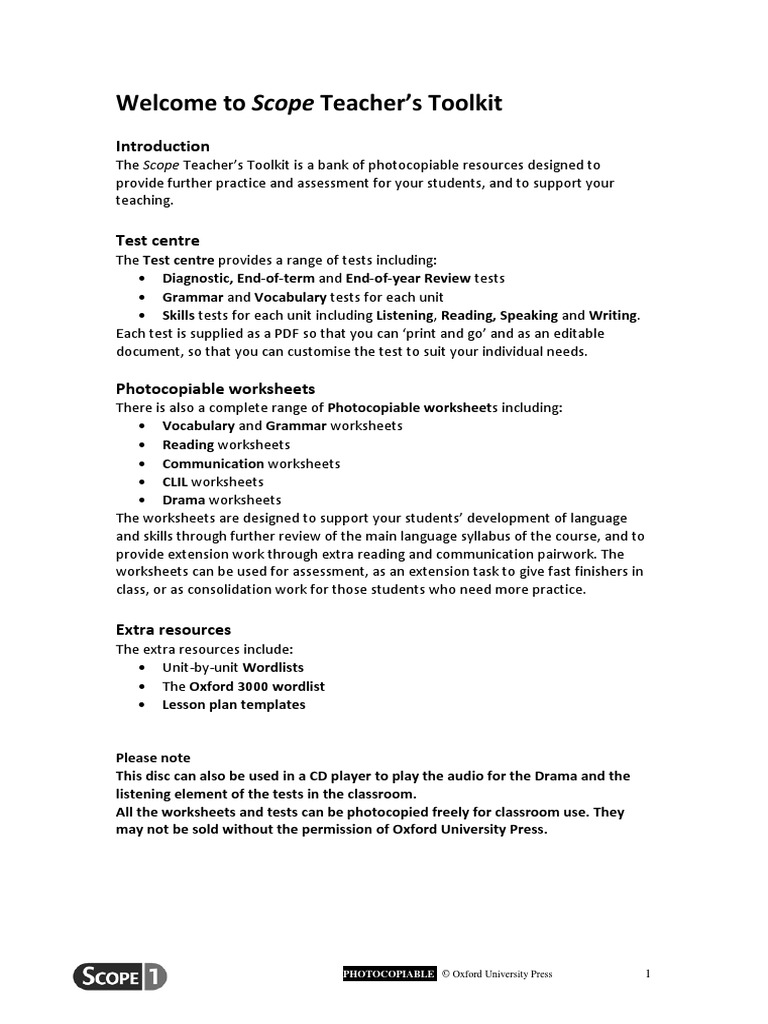 Scope1 Introduction | PDF | Worksheet | Test (Assessment)
