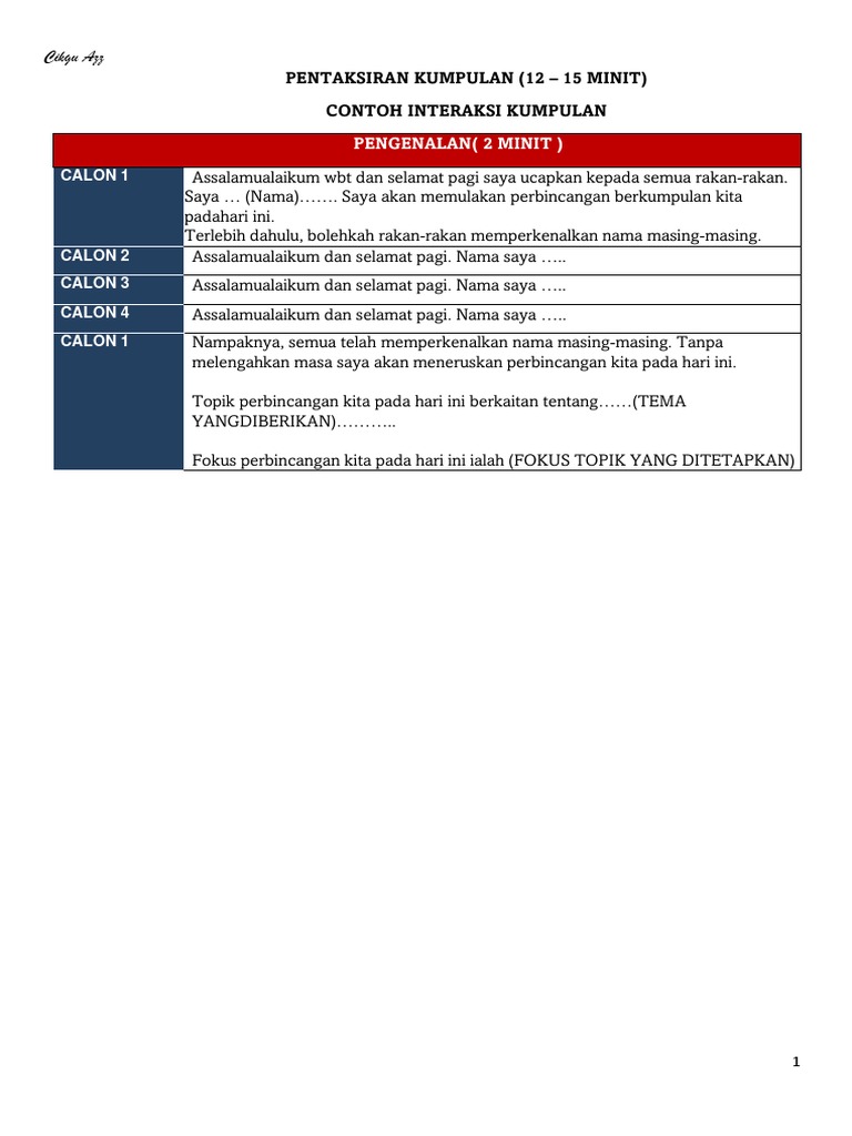 Contoh Interaksi Ujian Bertutur Kumpulan | PDF