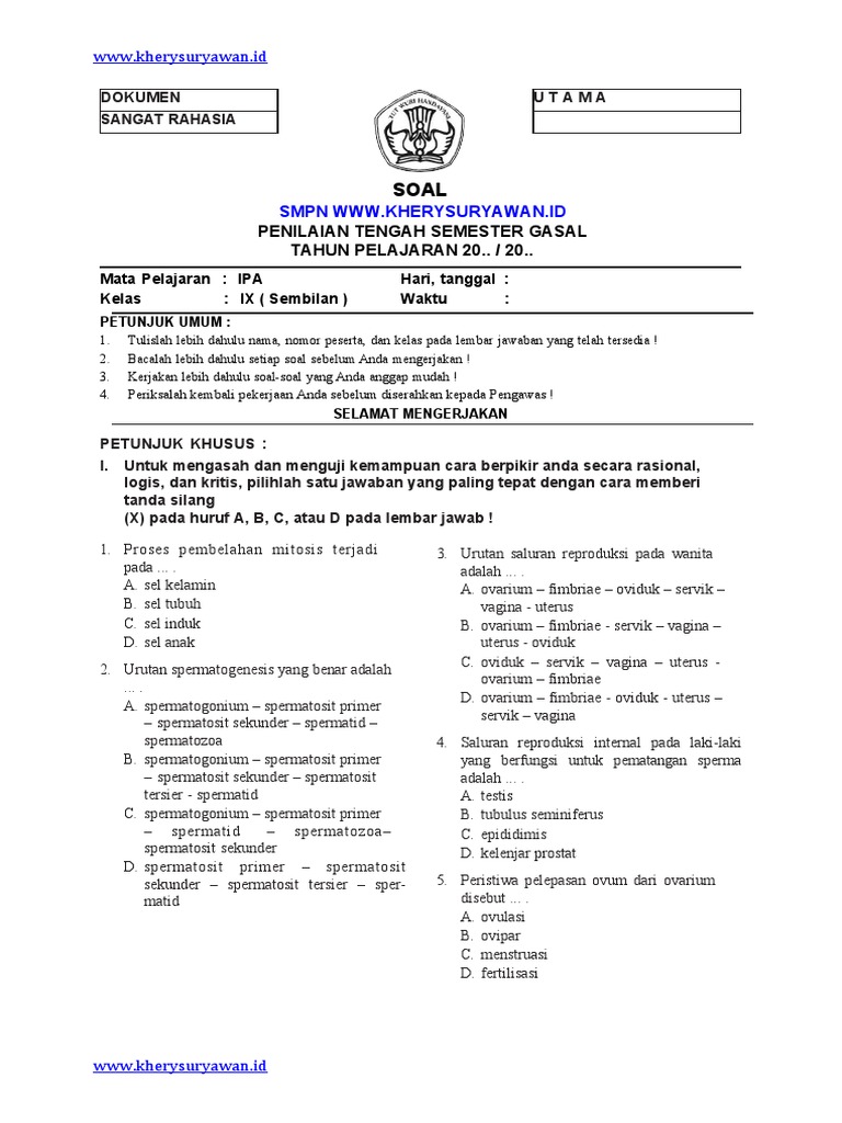 2 - Soal PTS IPA Kelas IX K13 S Sem. 1 - WWW - Kherysuryawan.id | PDF