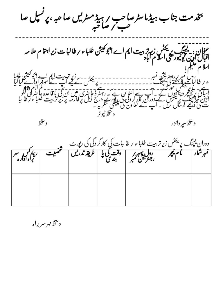 Aiou Teaching Practics Form | PDF