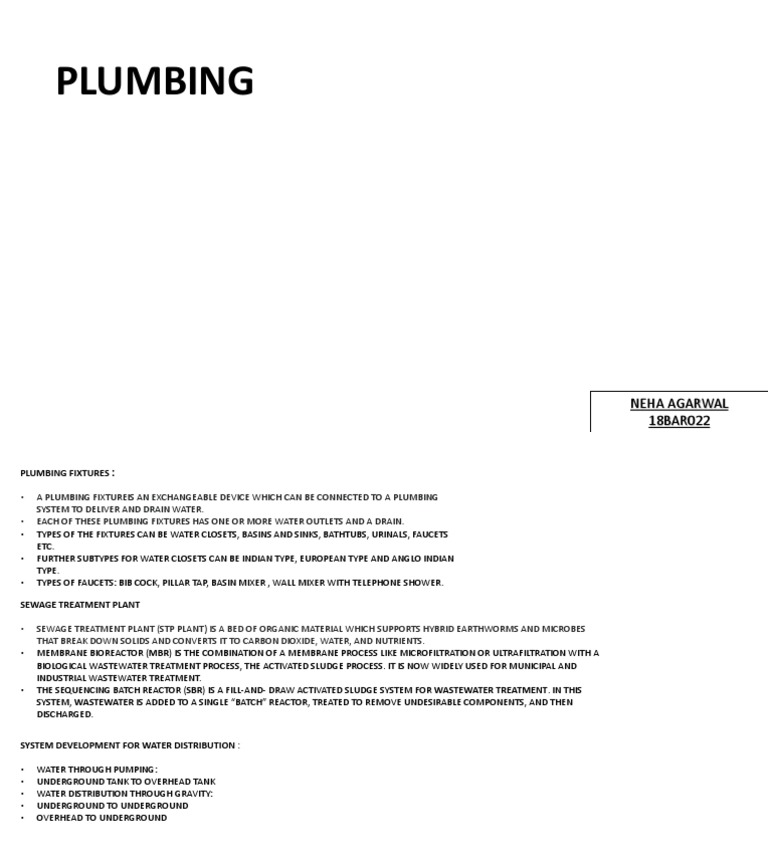 Plumbing Fixtures and Sewage Treatment Overview | PDF | Home & Garden ...