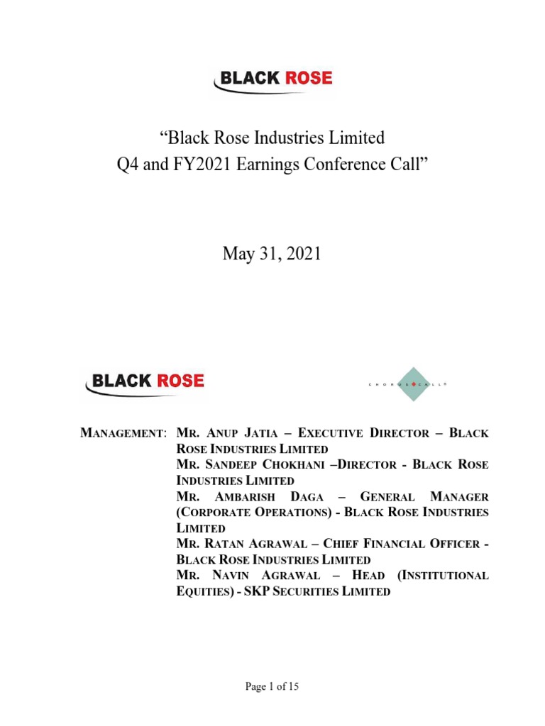 XGSX8 1622806175SKP BRIL Q4FY21 Result Concall Transcript | PDF | Profit (Economics) | Prices