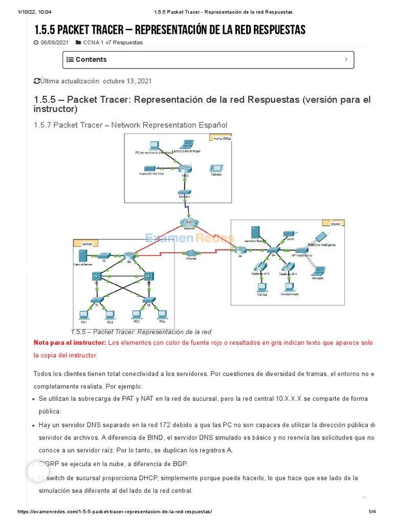 1.5.5 Packet Tracer - Representación de La Red Respuestas | PDF | Red de área amplia | Servidor ...
