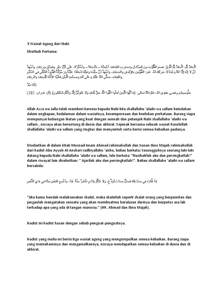 Tiga Wasiat Agung Nabi Muhammad | PDF