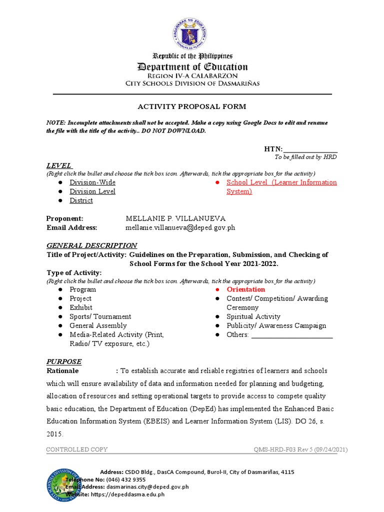 Activity Proposal Guidelines On The Preparation, Submission, and ...