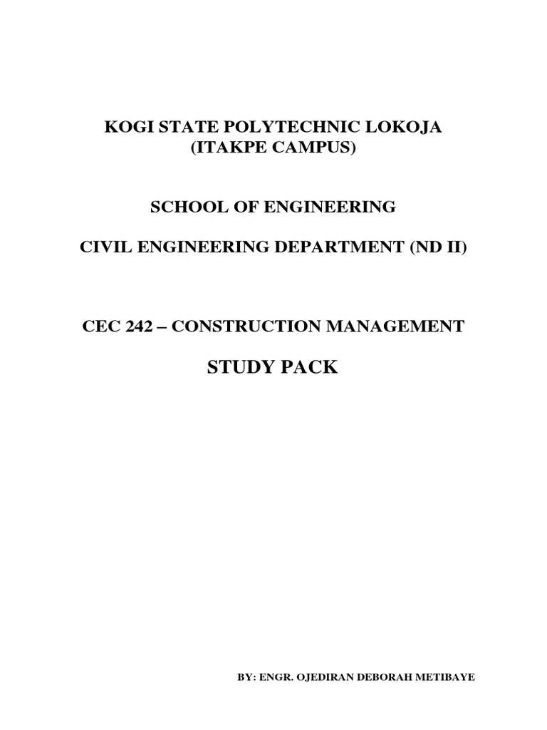 CEC 242 Construction Management Study Pack: Trial Balance for Itakpe Construction Company as at ...