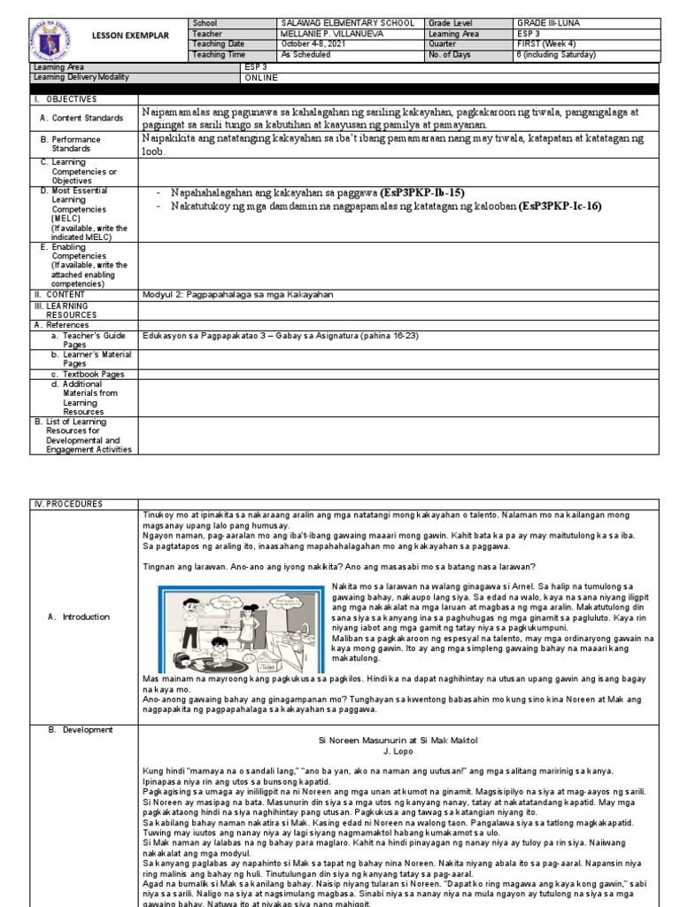 Esp - Q1week4 - LG - Villanueva, Mellanie | PDF