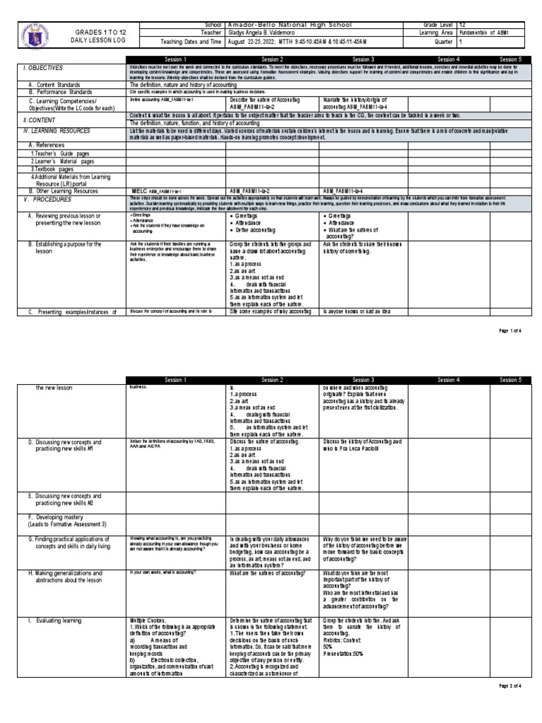 DLL W1 Fundamentals of Abm 1 | PDF | Accounting | Learning