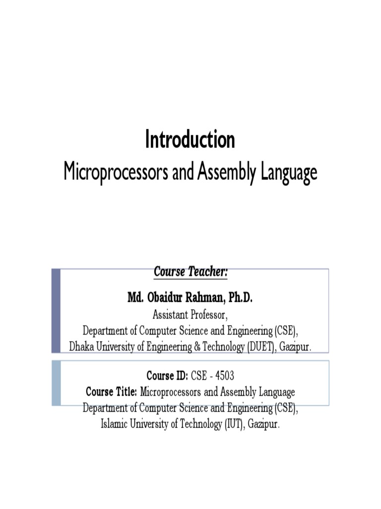 Lecture 1 Introduction To Microprocessors And Assembly Language Pdf Microprocessor