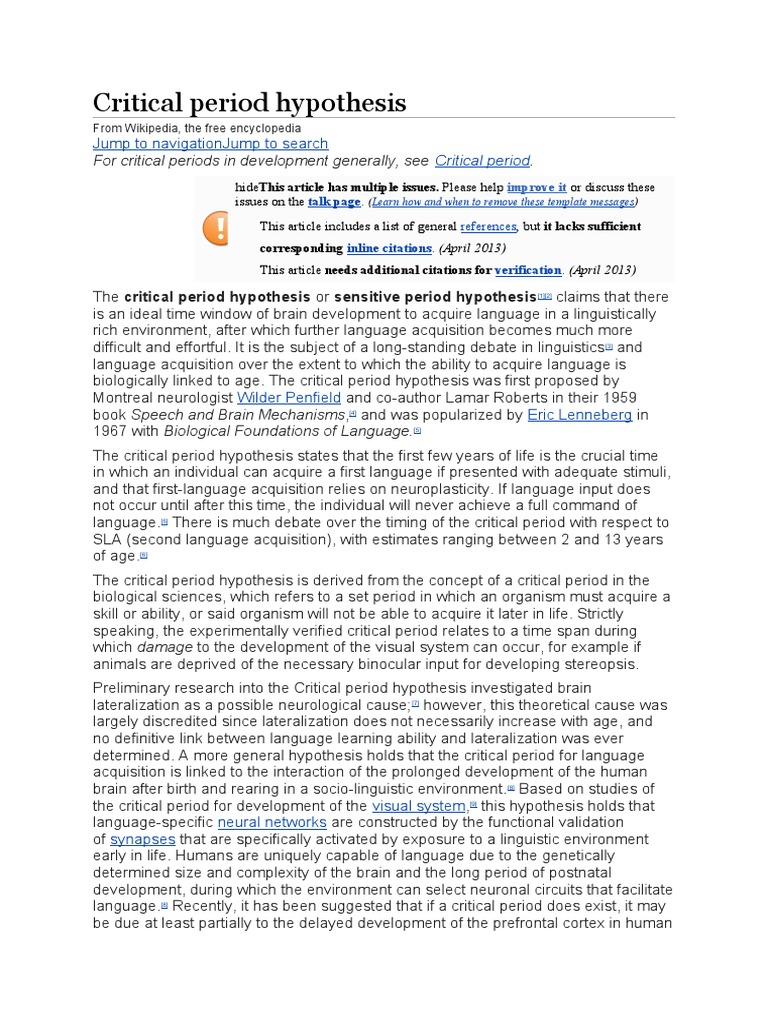 Critical Period Hypothesis | PDF | Language Acquisition | Cognitive Science