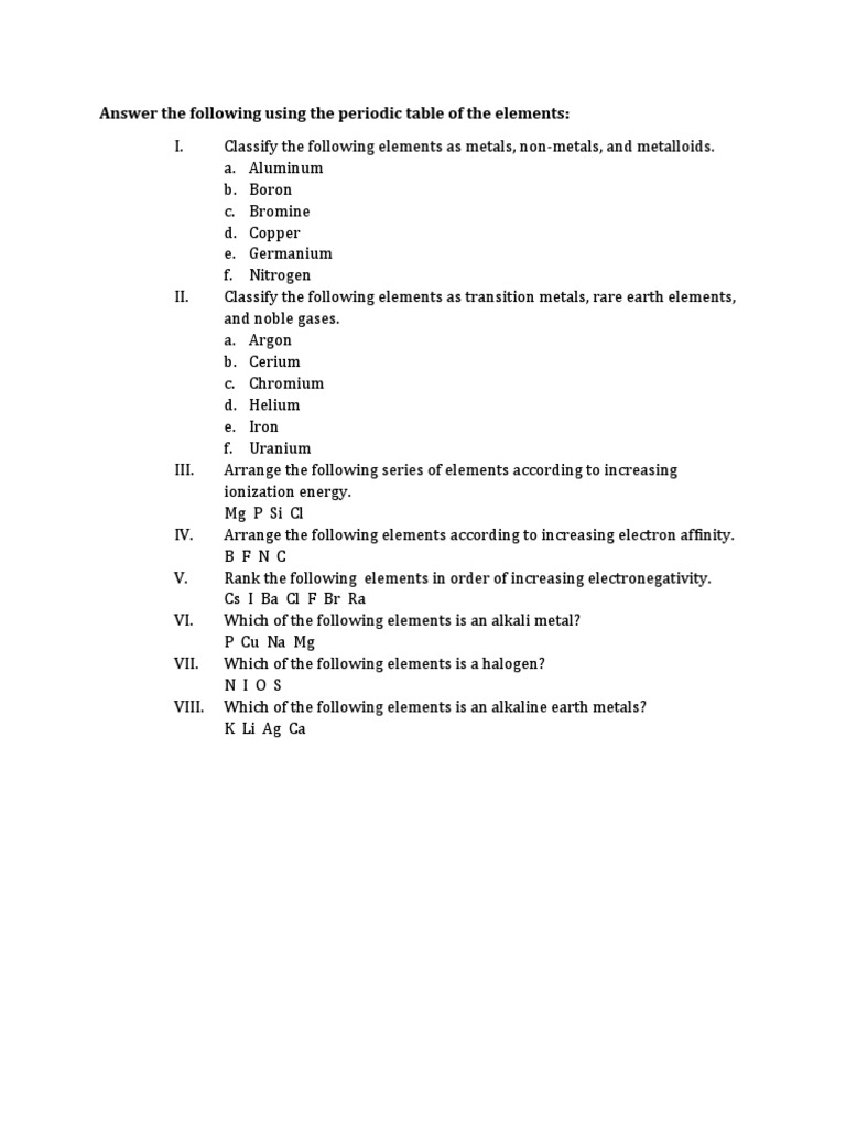 Periodic Table Assignment | PDF
