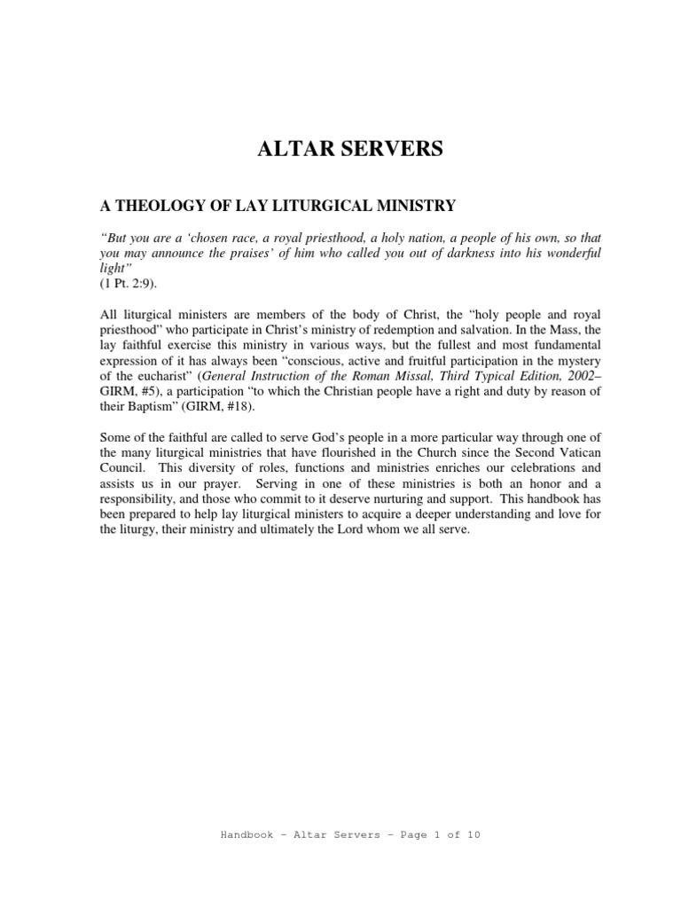 Altar Servers Guide | PDF | Altar | Mass (Liturgy)