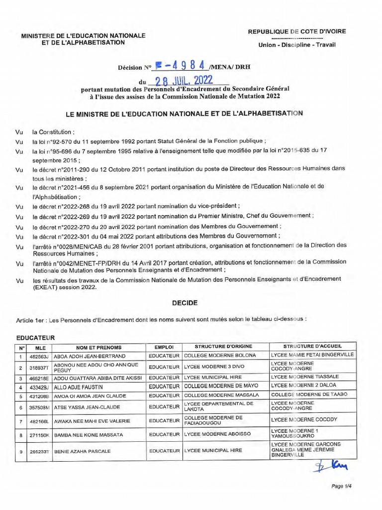 Exeat 2022 Personnels Encadrement. | PDF