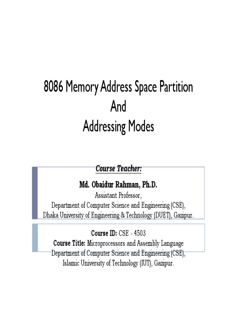 Lecture-4 (8086 Memory Address Space Partition) | PDF | Assembly Language | Office Equipment