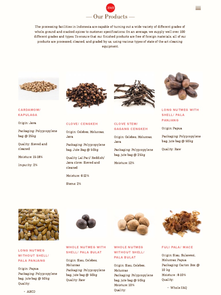 Our Products - AMR Spices | PDF | Clove | Medicinal Herbs And Fungi