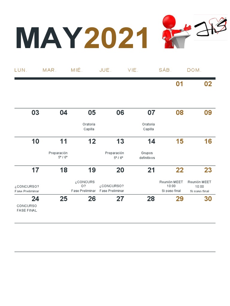 Calendario Mayo Oratoria 2021 | PDF