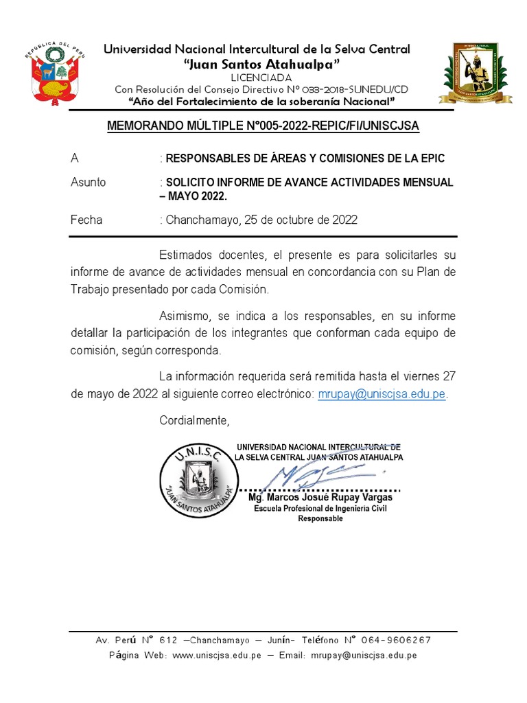 Memorando M 003-2022 - Actividades Comisión | PDF